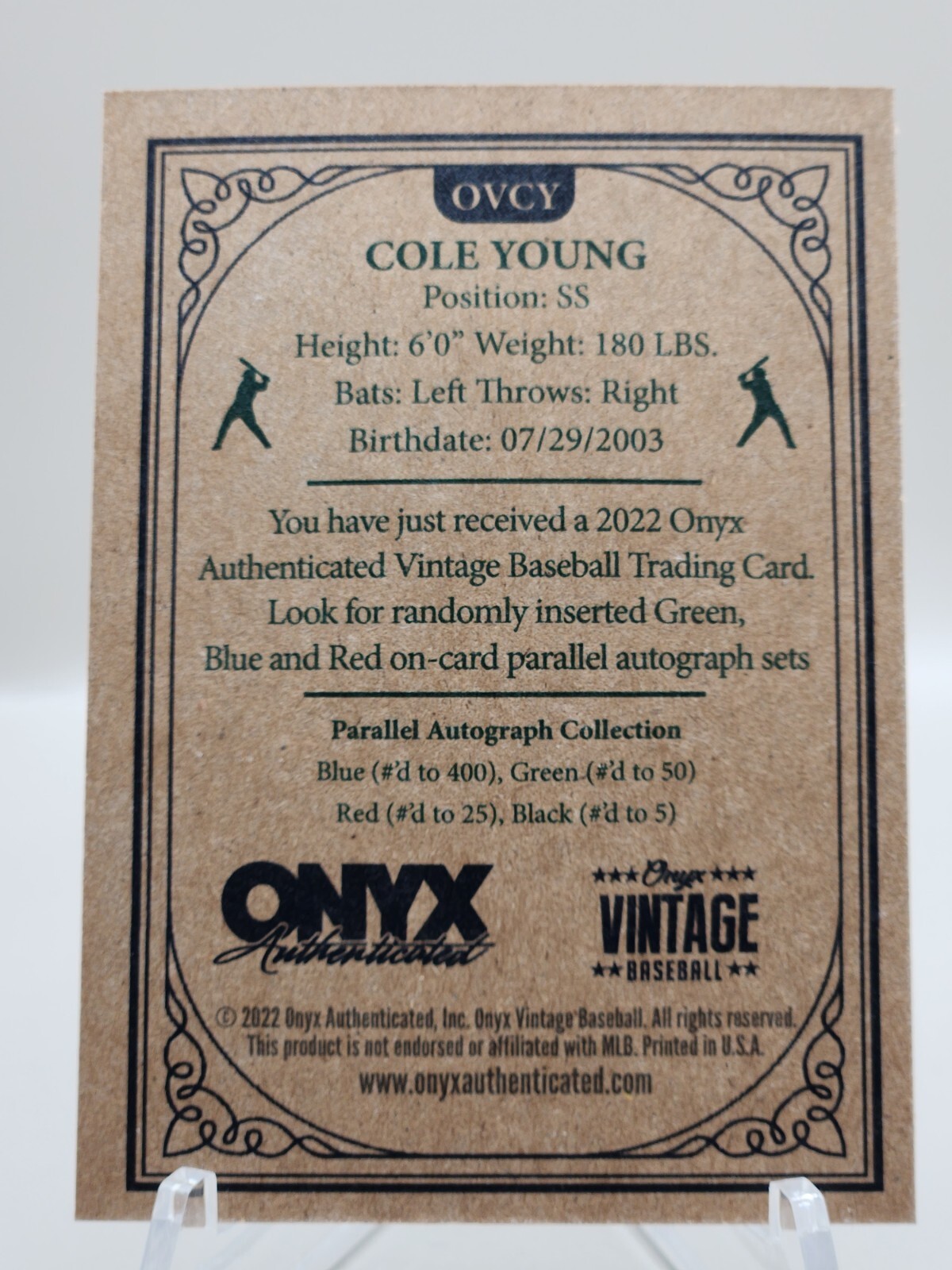 2022 Onyx Vintage Extended Cole Young Seattle Mariners | eBay