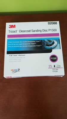 3M Trizact 02088 P1500 Grit 6" Hookit Clear Coat Sanding Discs. 4 Disc ...