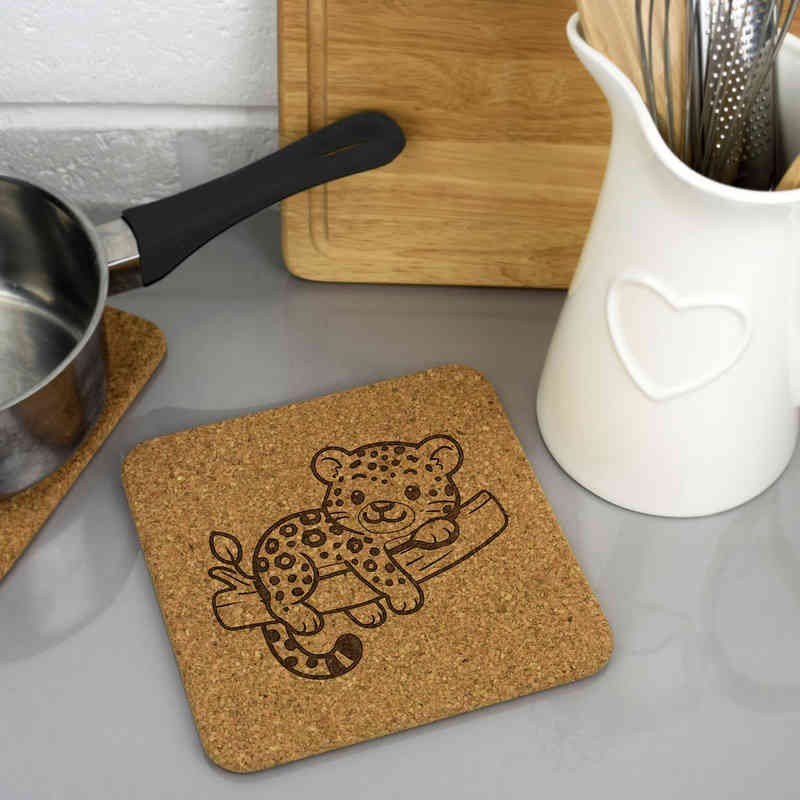 'Relaxing Leopard' Square Cork Trivet / Pot Stand (TR00031878) | eBay UK