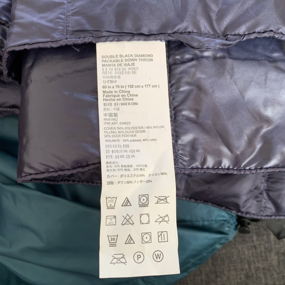 Double Black Diamond Packable Down Throw 60”x70” 700 Fill Power Down ...