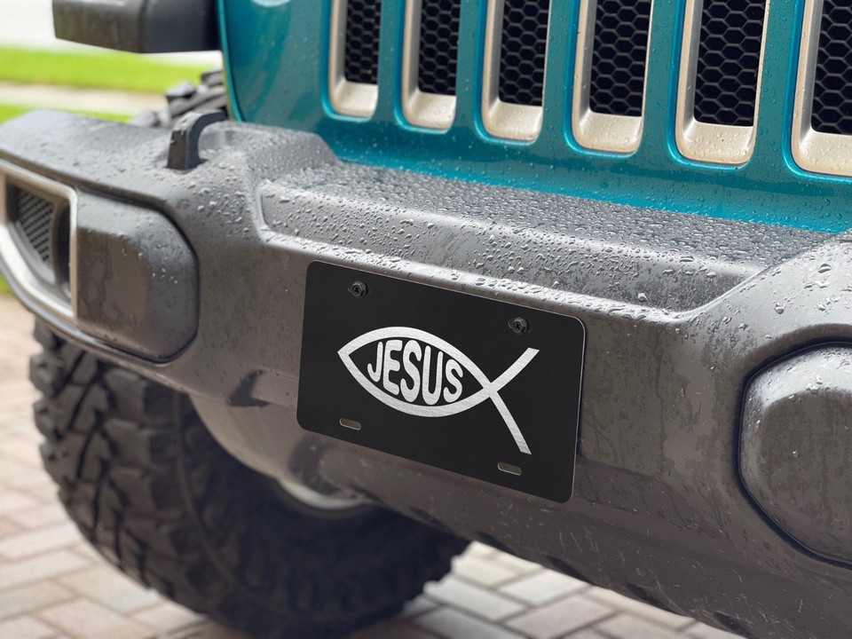 Christian Fish Jesus Car Tag Diamond Etch Engraved Vanity License Plate ...