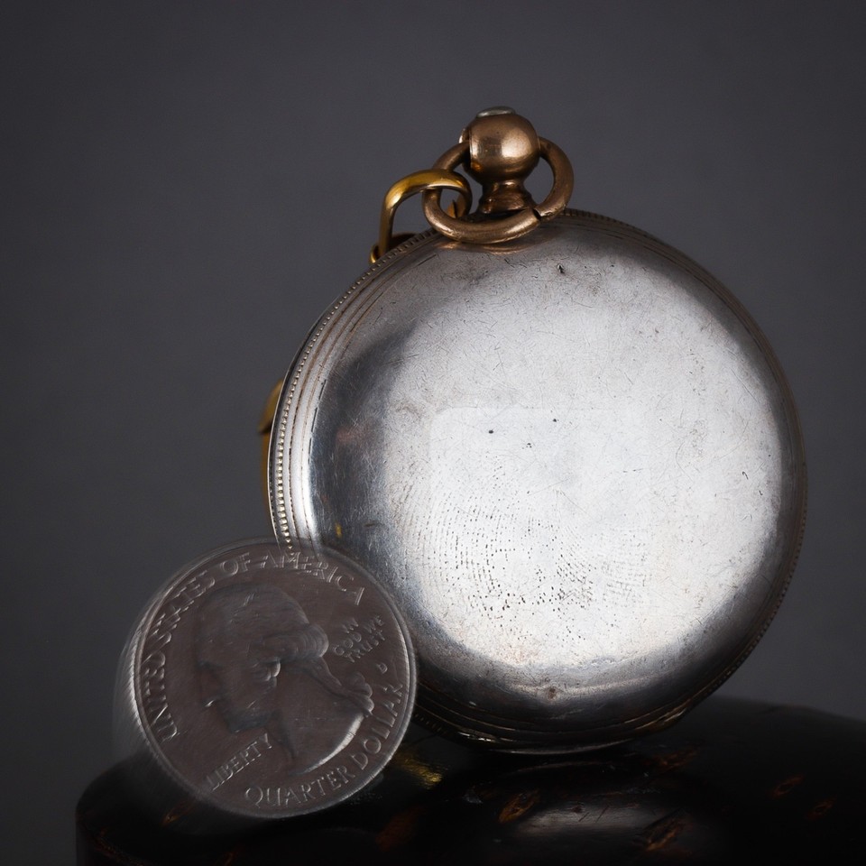 🇨🇭1880 Ornate Skeleton Lever Esc Key Wind Silver & 18k Gold Pltd Pocket ...