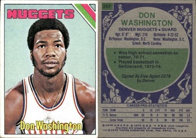 1975-76 Topps Basketball Card #267 Donald Washington | eBay