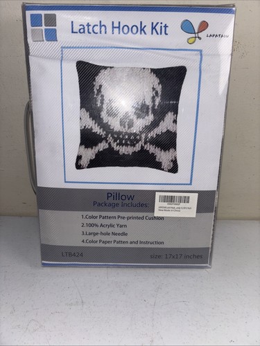 Latch Hook Kit Pillow Black Skull Crochet Yarn Cushion Colour Printed ...