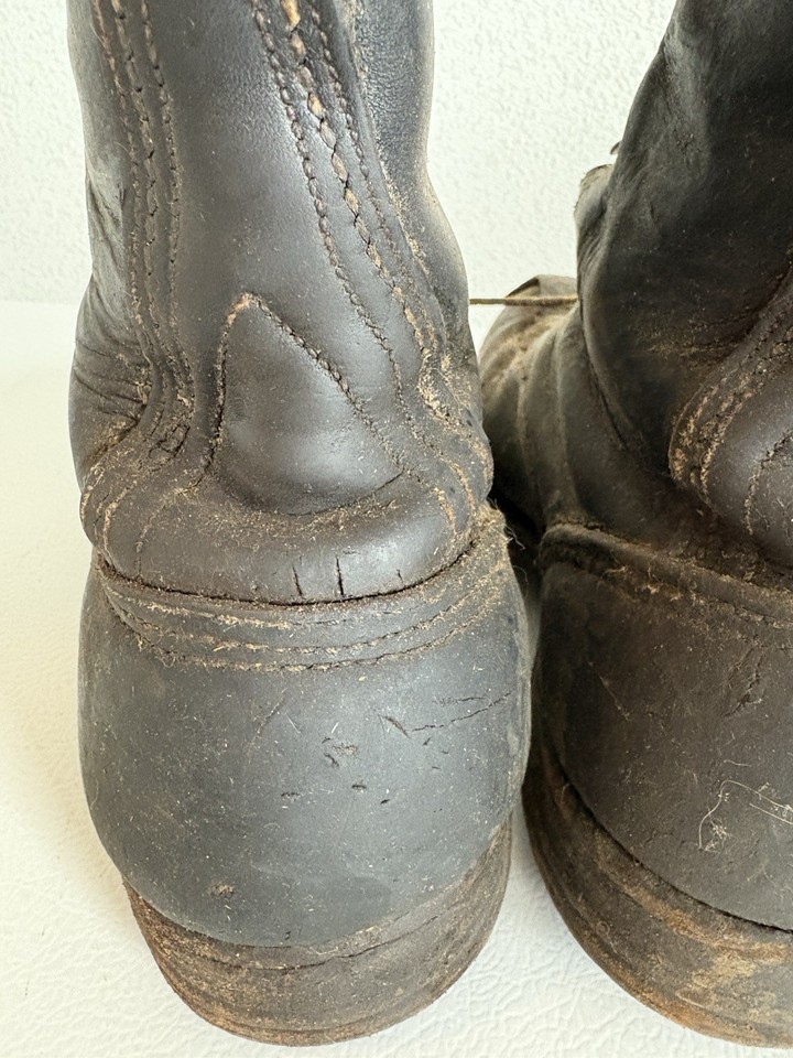 VINTAGE WESCO? BLACK TIMBER LOGGER LINEMAN BOOTS SPIKES LEATHER Hook ...
