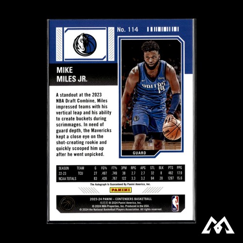 2023-24 Panini Contenders #114 Mike Miles Jr. Rookie Ticket Autograph ...