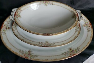 VINTAGE MEITO CHINA HAND PAINTED 3 SERVING PLATTERS SET GOLD TRIM ...