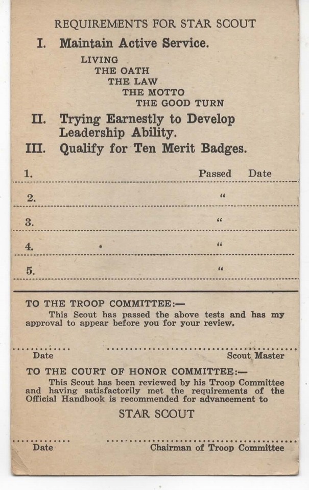 VINTAGE BOY SCOUT 1940's First Class ADVANCEMENT CARD- East Boroughs ...