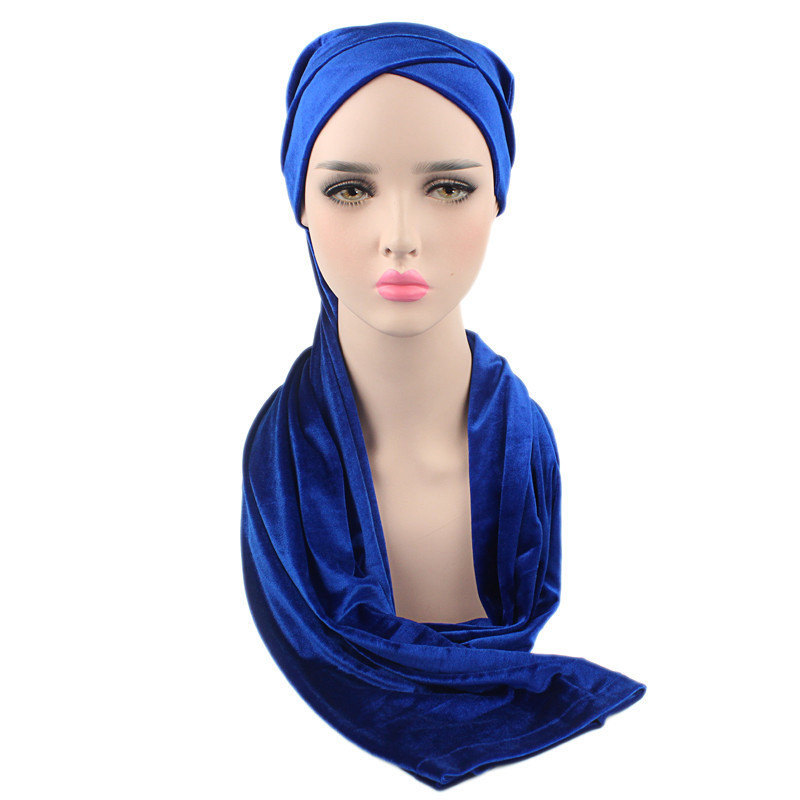 Women Muslim Velvet Long Tail Cap Scarf Head Shawls Warp Scaves Hat ...