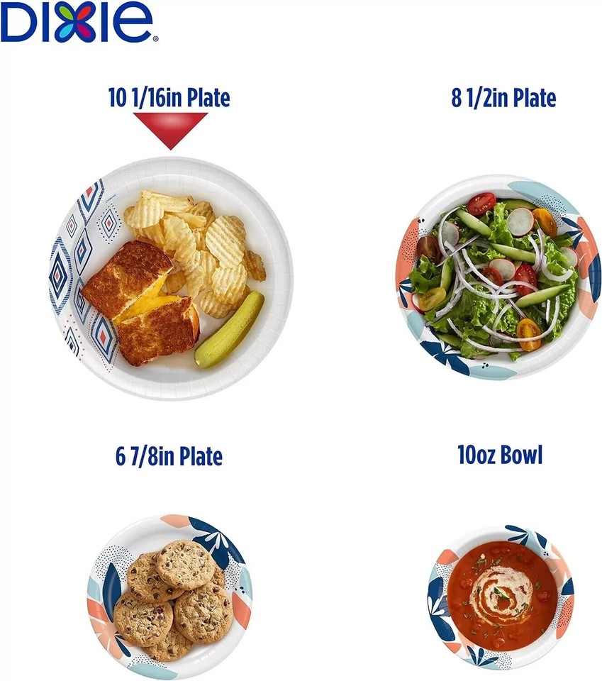 Dixie Large Paper Plates, 10 Inch, 204 Count, 2X Stronger, Microwave ...