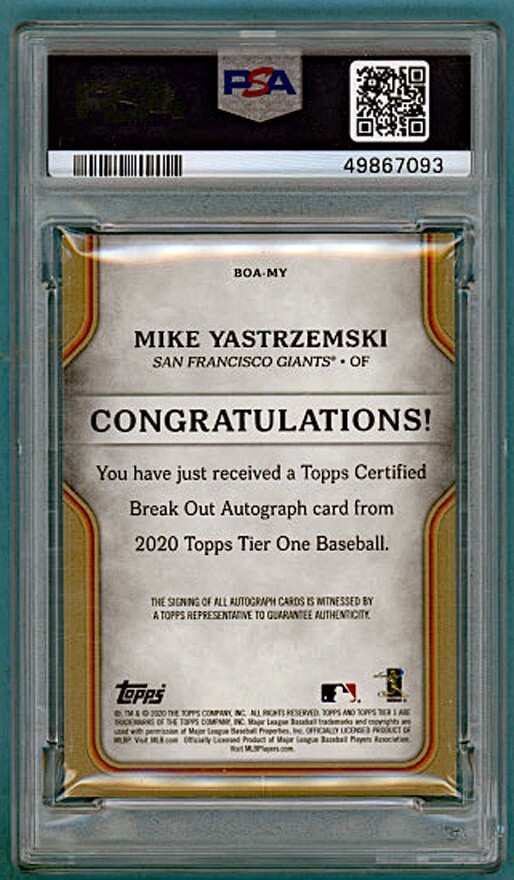 2020 Topps Tier One Break Out Auto Mike Yastrzemski Auto Issue #BOAMY ...