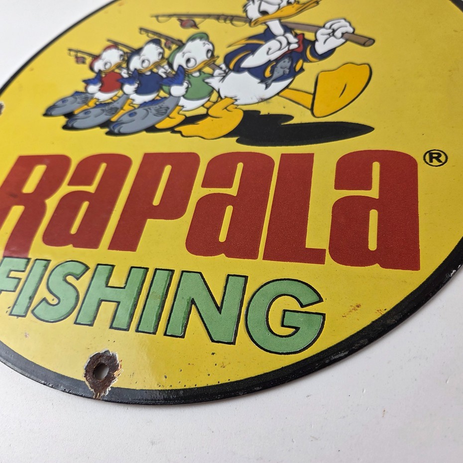 Vintage Rapala Fishing Lures Ad Sign - Donald Duck Porcelain Gas Pump ...