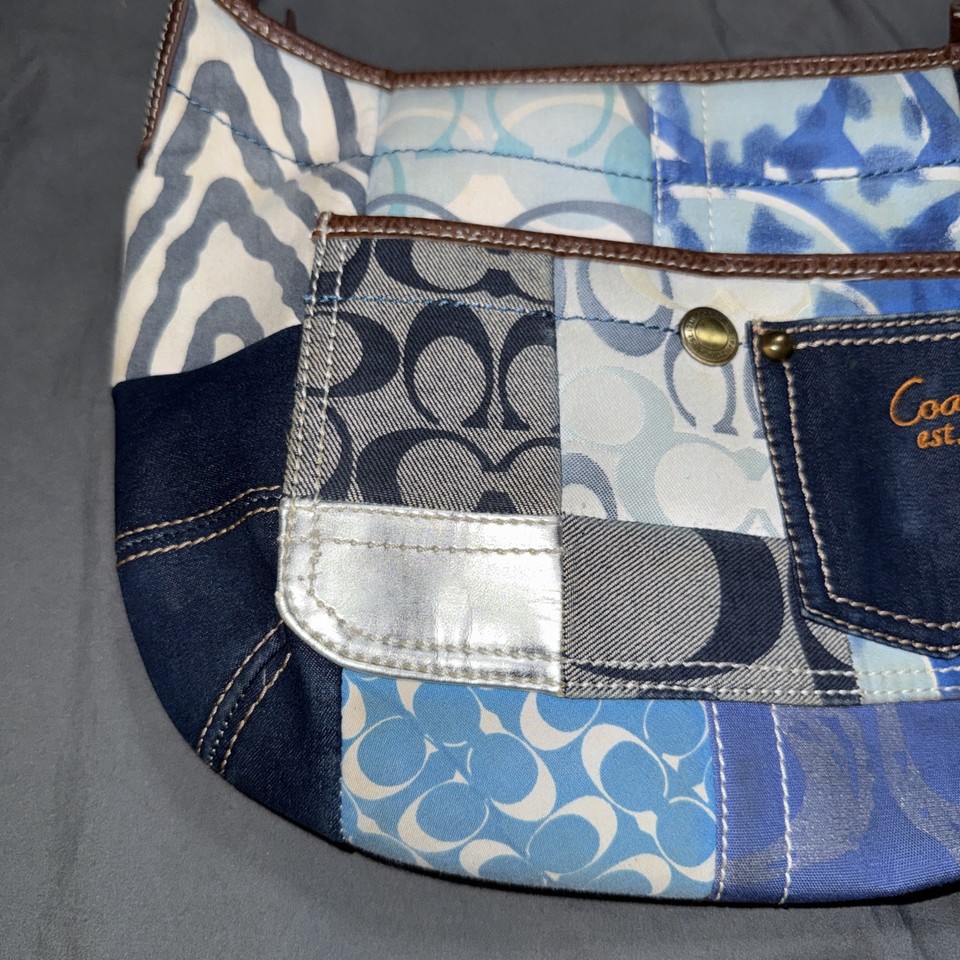 Coach Blue Denim Patchwork & Leather Ergo Hobo Purse CH3329 Shoulder ...