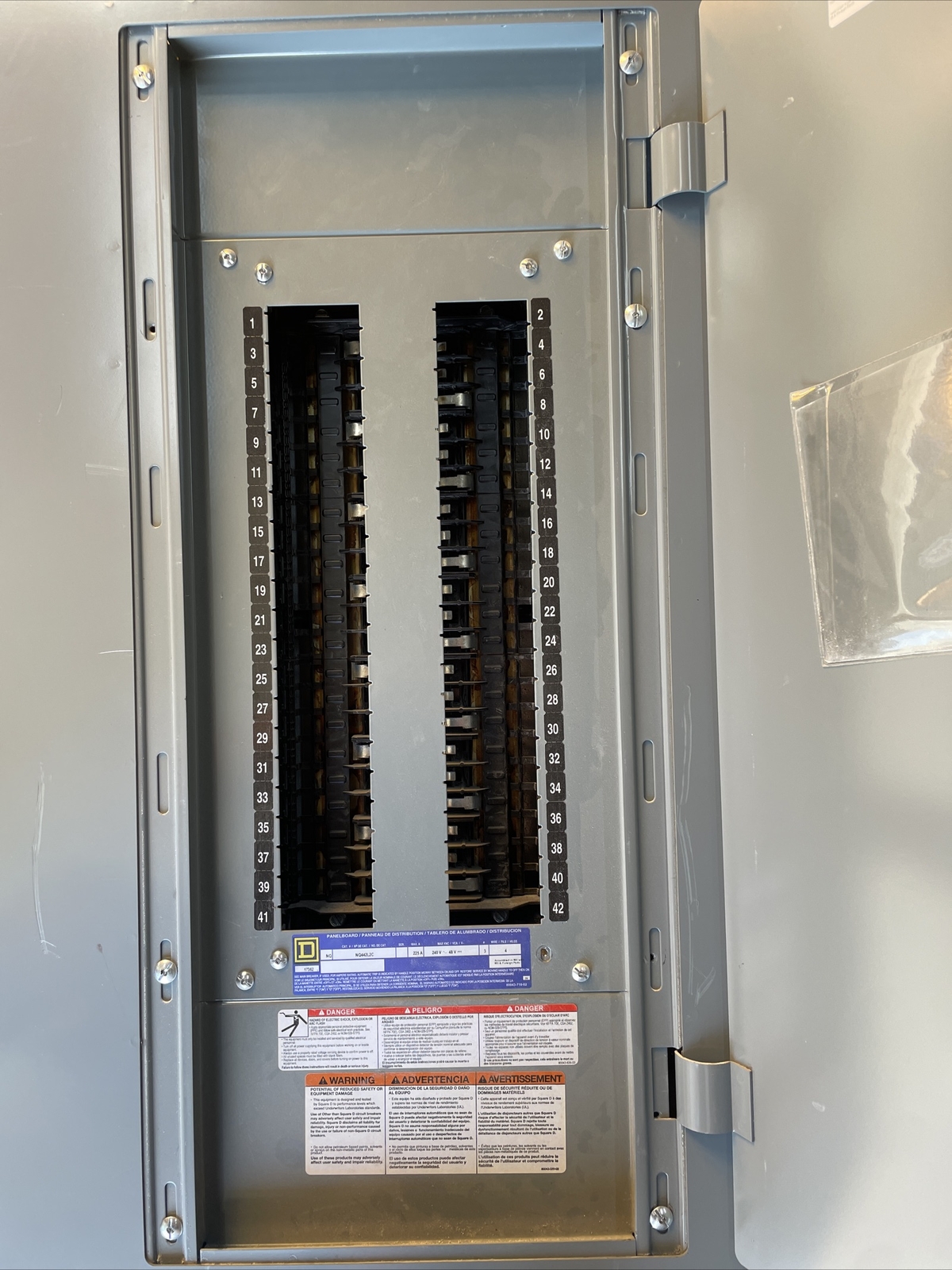 Square D NQ442L2C 225 Amp 3 Phase 4 Wire 240 volt Panelboard USED | eBay
