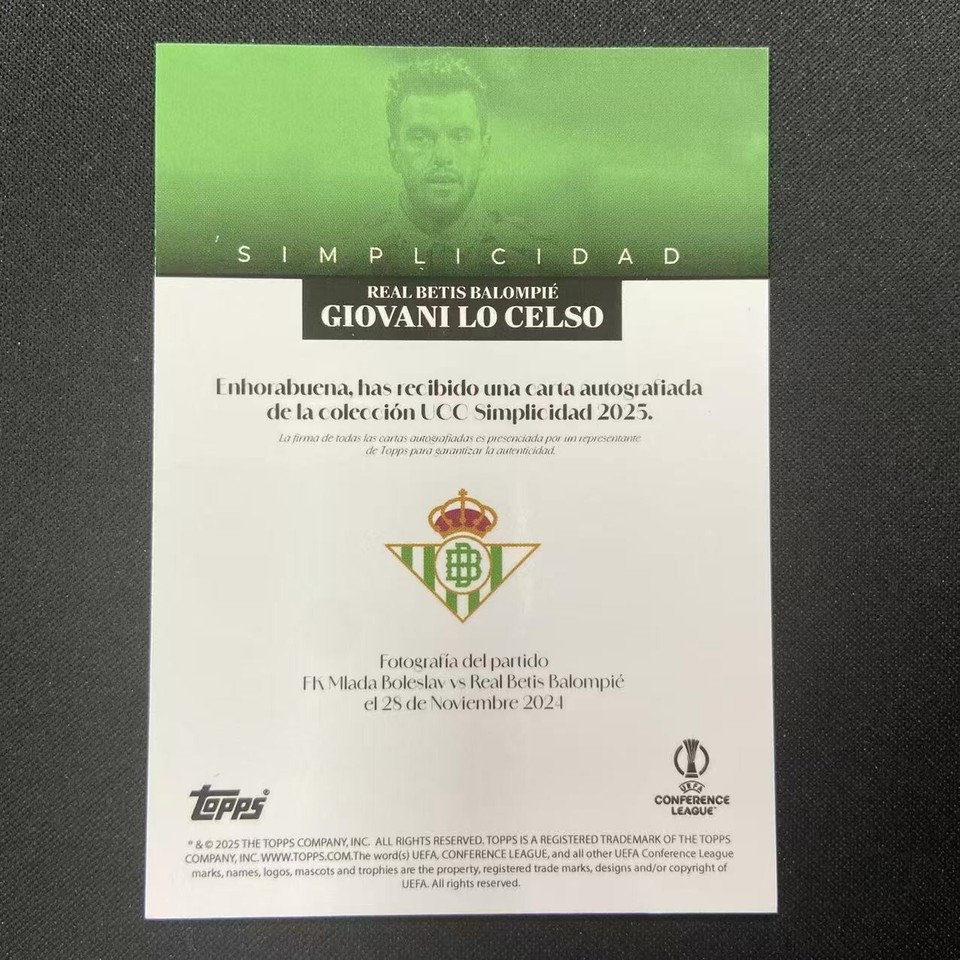 2025 Topps Simplicidad Giovani Lo Celso UCC Auto Green 23/99 Real Betis ...