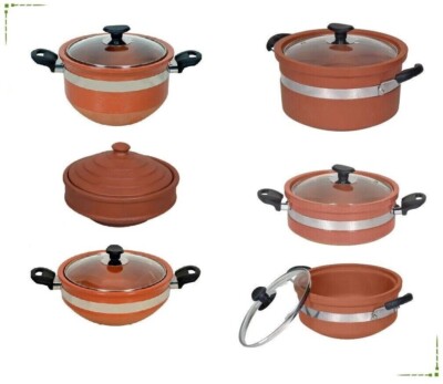 Clay Cooking Pots Earthen Karahi Kadai Wok Handi Casserole with Lid and ...