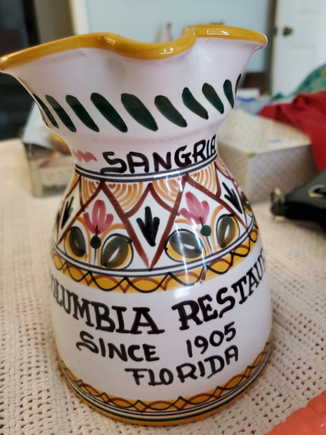 Columbia Restaurant Tampa Florida 1905 Sangria Pitcher Ceramic 7" Hand ...