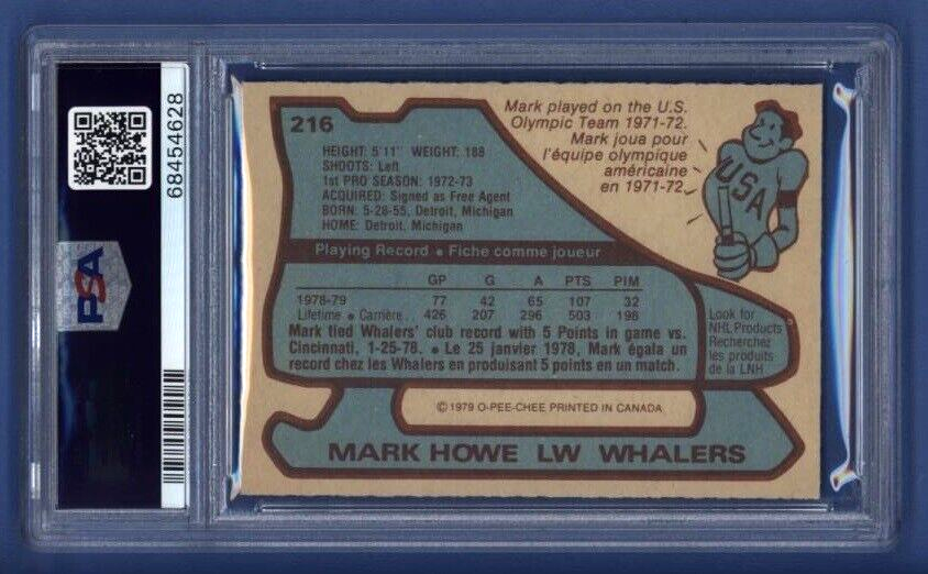 1979-80 OPC O-PEE-CHEE #216 MARK HOWE PSA 8 NM-MT Hartford Whalers HALL ...