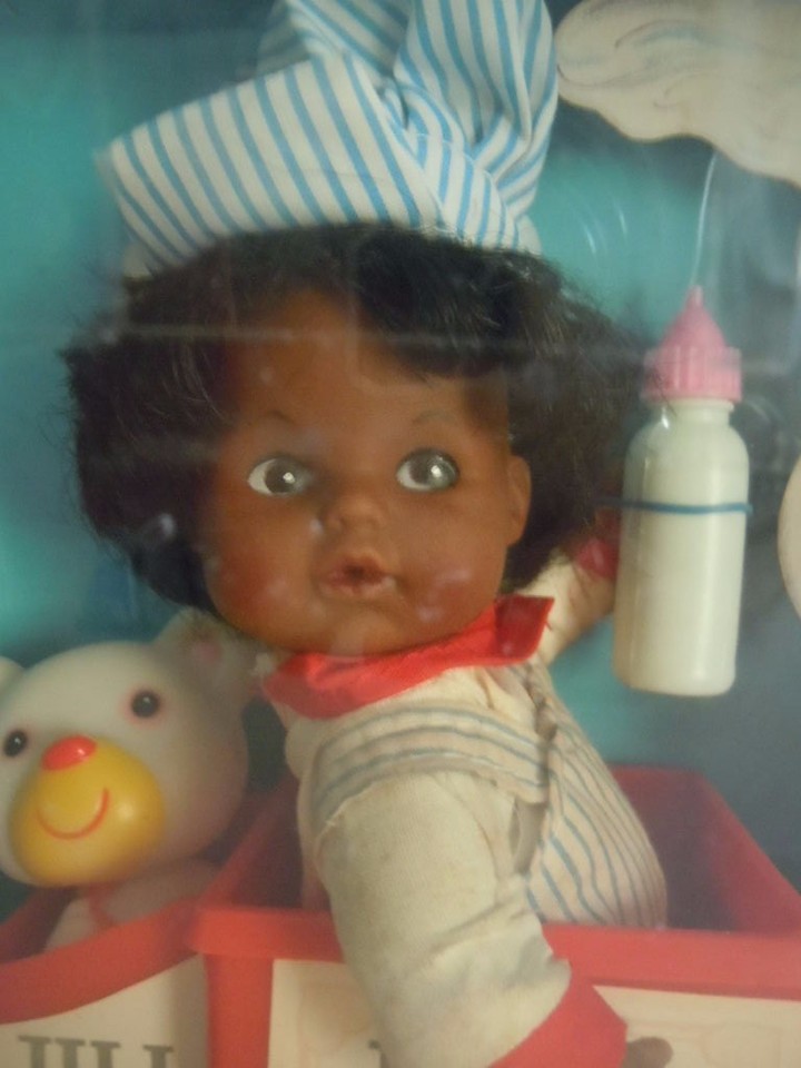 RARE AFRICAN AMERICAN DOLL ! VINTAGE LOVEE DOLL JAMIE & BABY BEAR PULL ...