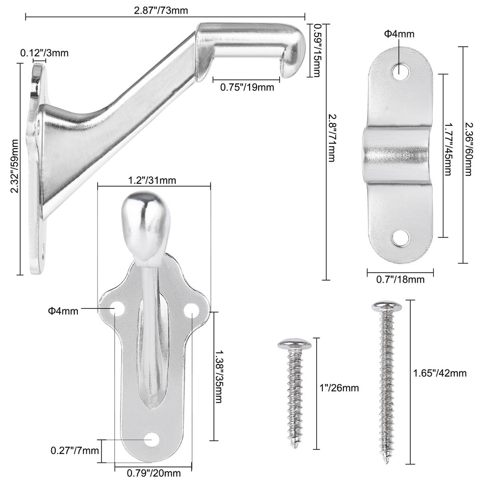 RealPlus 12 Handrail Bracket, 3" Staircase Hand Rail Brackets for Stair ...