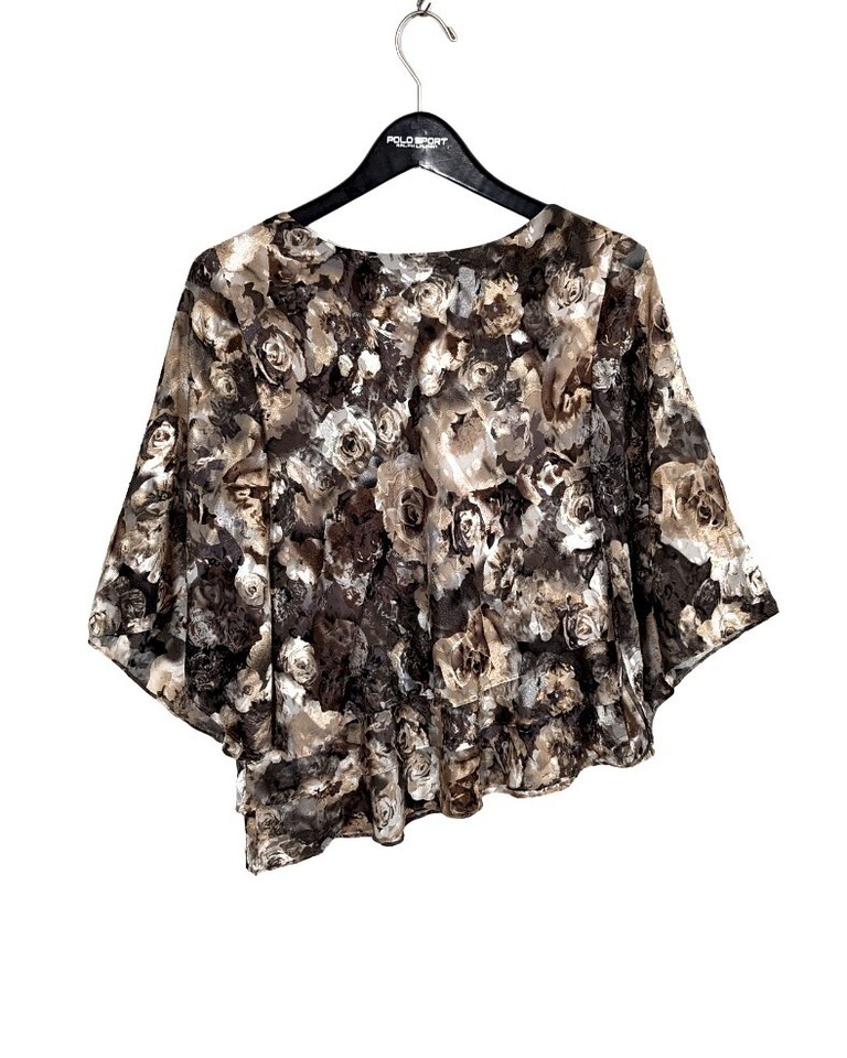 ALEX EVENINGS Top M Women Asymmetrical Tiered Ruffle Gold Floral Blouse ...