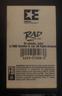 RAD (1986/1988, VHS) BMX Movie Bill Allen Lori Loughlin OOP 42995130836 ...