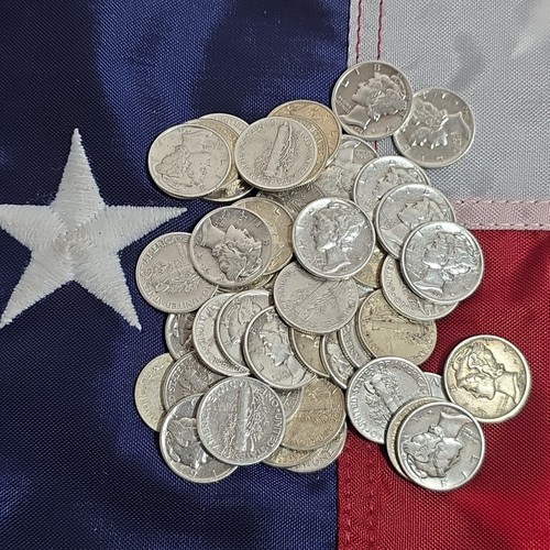 NICE Mercury Dimes $5 Face Value 90% Silver 1 Roll 50 Coin Bulk 1940s ...