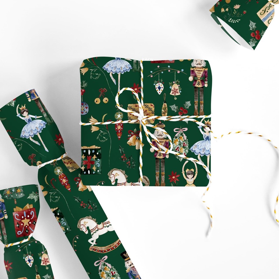 Christmas Nutcracker Wrapping Paper -Mini Roll- 17 Inch x 32.8Ft Green ...
