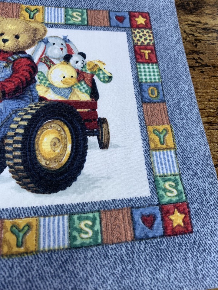Vintage Blue Jean Teddy Bear Soft Book Fabric Panel Daisy Kingdom ...