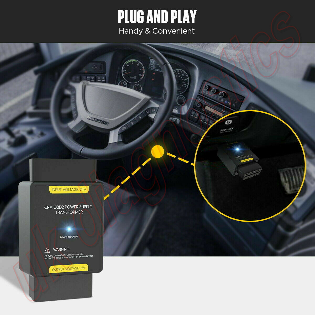 24V to 12V Car OBD2 OBD Power Supply Converter 16 Pin Adapter Connector ...