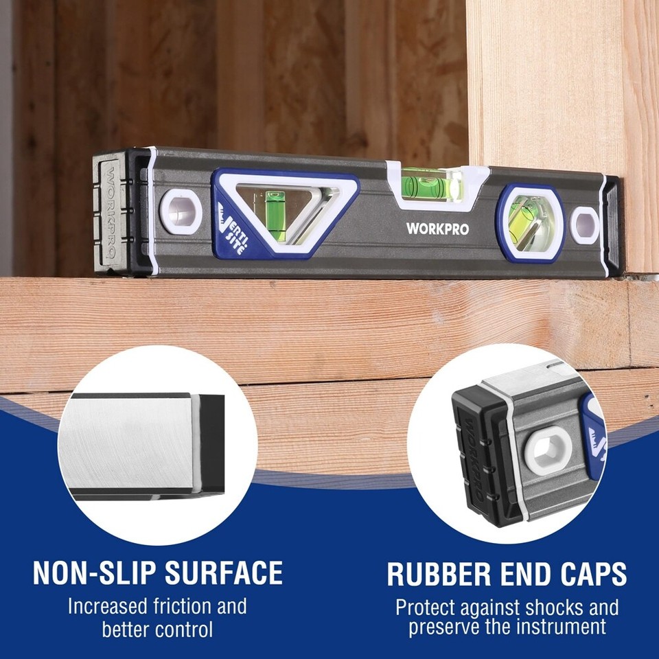 WORKPRO 10''Torpedo Level, Small leveler tool w/3 Different Bubbles 45 ...