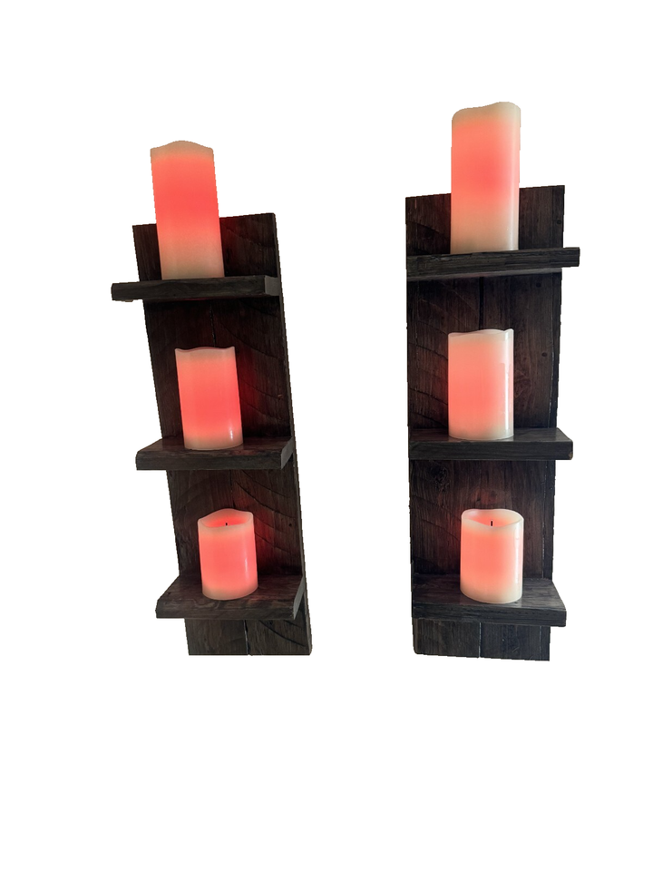 Pallet wall shelf, rustic decor, reclaimed wood shelf, candle holder ...