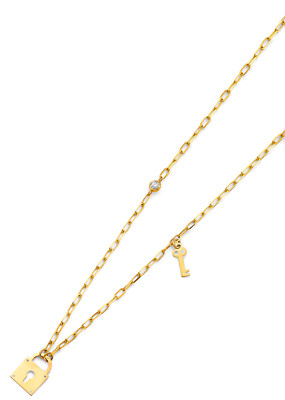 Paperclip Chain Lock & Key Charm Necklace in 14kt Solid Yellow Gold 18 ...