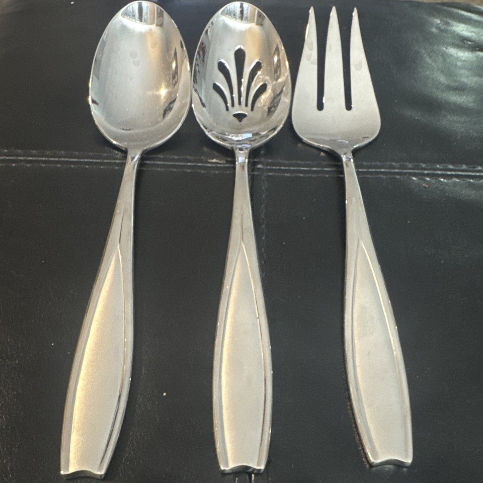 Gorham Tulip Frosted (3) Serving Pieces Satin Glossy Stainless Spoons ...