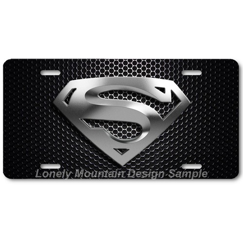 Superman Inspired Art Gray on Black Mesh FLAT Aluminum Novelty License ...