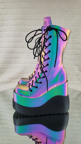 Void Purple Green Reflective Platform Wedge Mid Calf Boots IN HOUSE NY ...