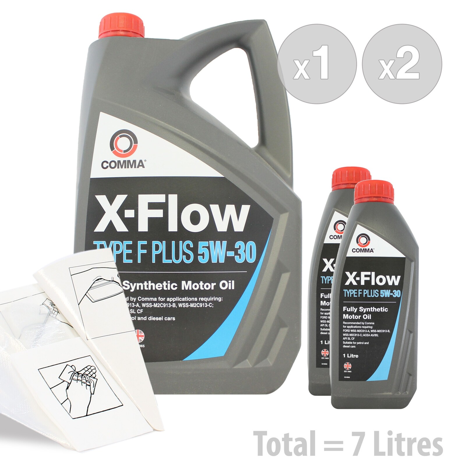 Car Engine Oil Service Kit / Pack 7 LITRES Comma X-Flow Type F Plus 5w ...
