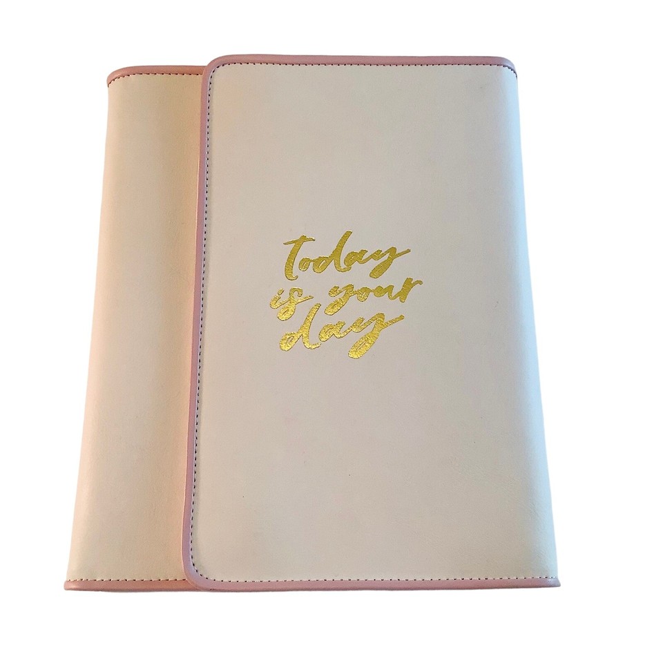 Kikki.K Leather Compendium Pink Trifold Notepad Padfolio "Today is Your ...