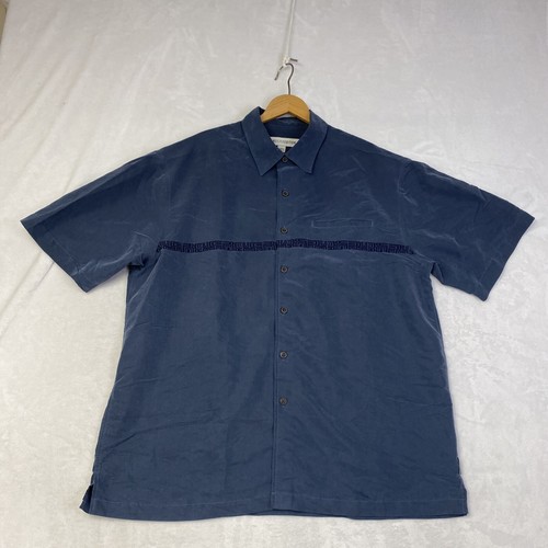Quick Silver Edition Button Up Shirt Men's Large Blue Rayon Blend Solid ...