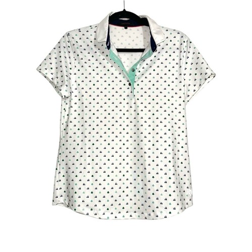 Greyson White Golf Cart Clover Shamrock Short Sleeve Golf Polo MEDIUM ...