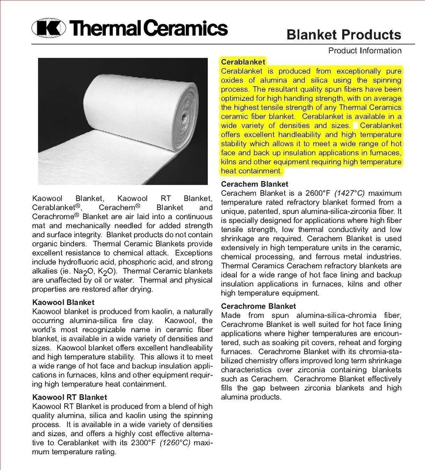 1" Ceramic Fiber Blanket Insulation CeraBlanket® 2400F Morgan Thermal ...