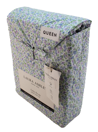 New LAURA ASHLEY Queen Size Emogene Floral Purple /Blue Cotton Percale ...
