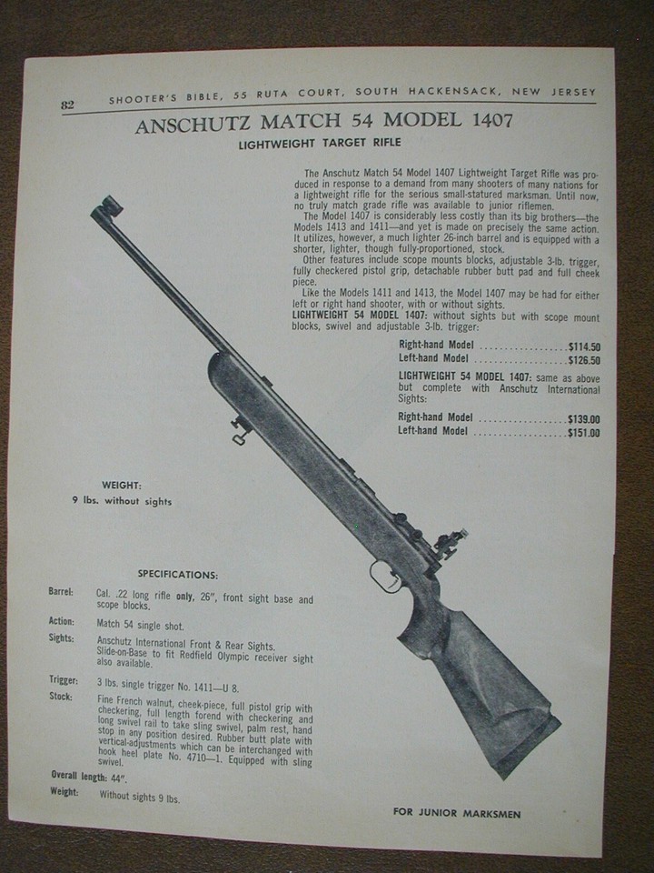 1964 Anschutz Heavyweight Match Rifle 1411,54,1407 2 side Vintage PRINT ...