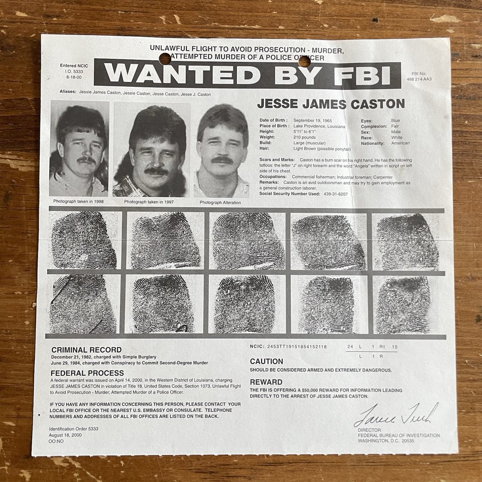 Original "Wanted By FBI" poster- Jesse James Caston murder armed ...