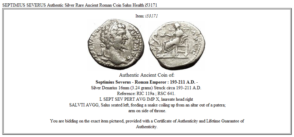 SEPTIMIUS SEVERUS Authentic Silver Rare Ancient Roman Coin Salus Health ...