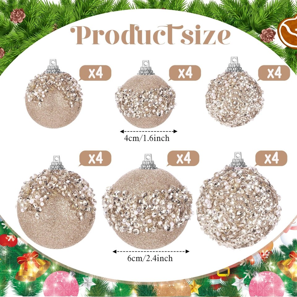 24 Pcs Glitter Christmas Ball Ornaments Set Christmas Tree Ornaments ...