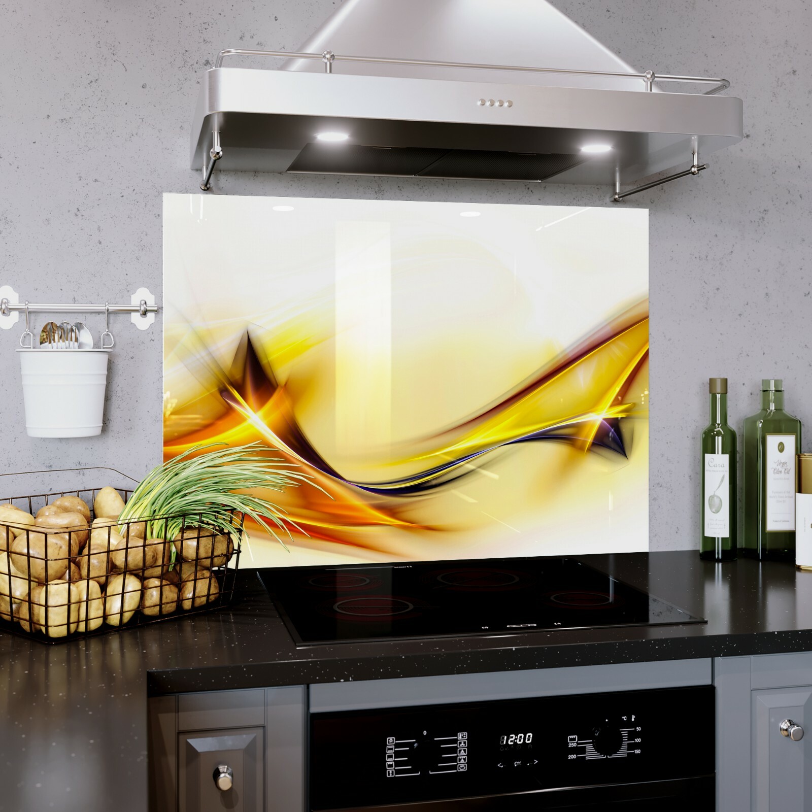 Glass Splashback Kitchen Tile Cooker Panel ANY SIZE Abstract Golden ...
