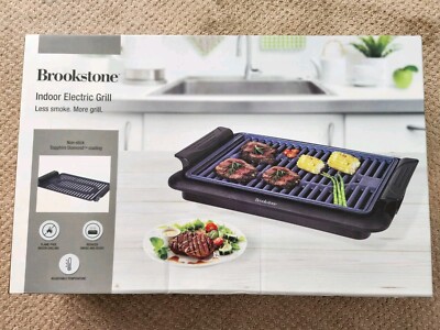 New BROOKSTONE INDOOR ELECTRIC GRILL Non-Stick SAPPHIRE DIAMOND Coating ...