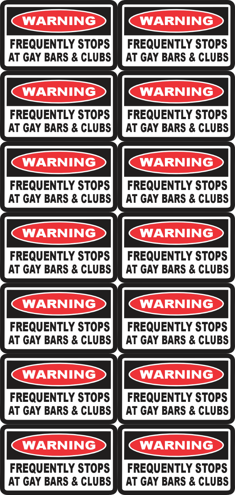 Funny Stickers WARNING STOPS AT GAY BARS CLUBS Sticker Car Novelty ...