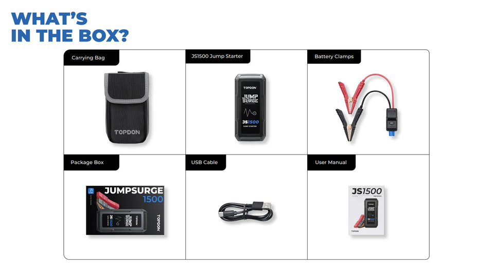TOPDON JumpSurge1500 JS1500 1500A USB Car Jump Starter Booster Pack ...